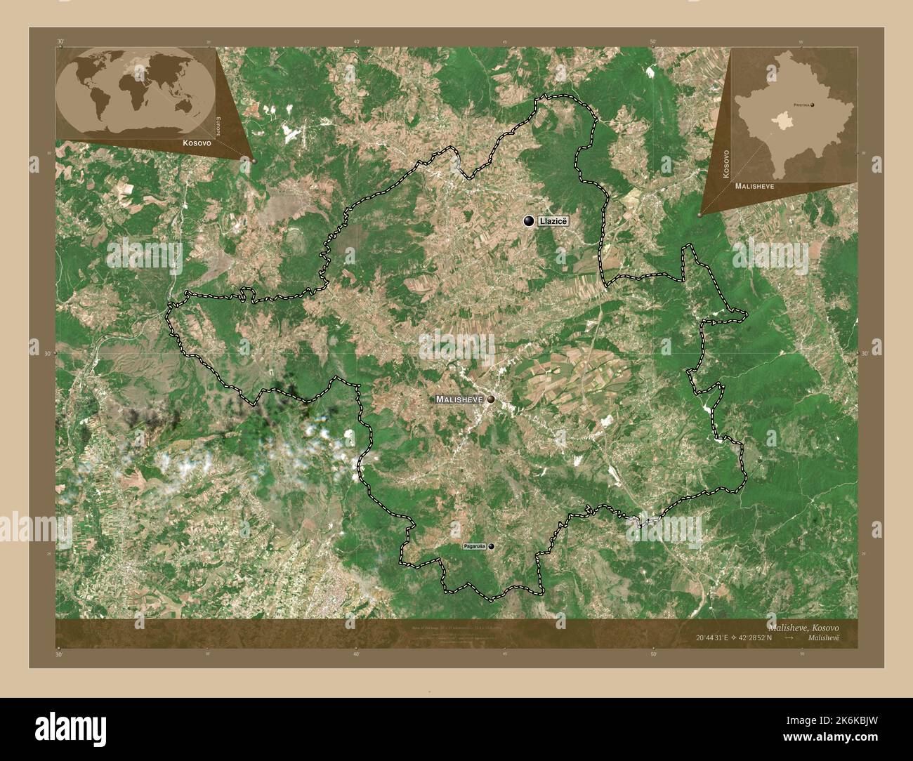 Malisheve, municipality of Kosovo. Low resolution satellite map ...