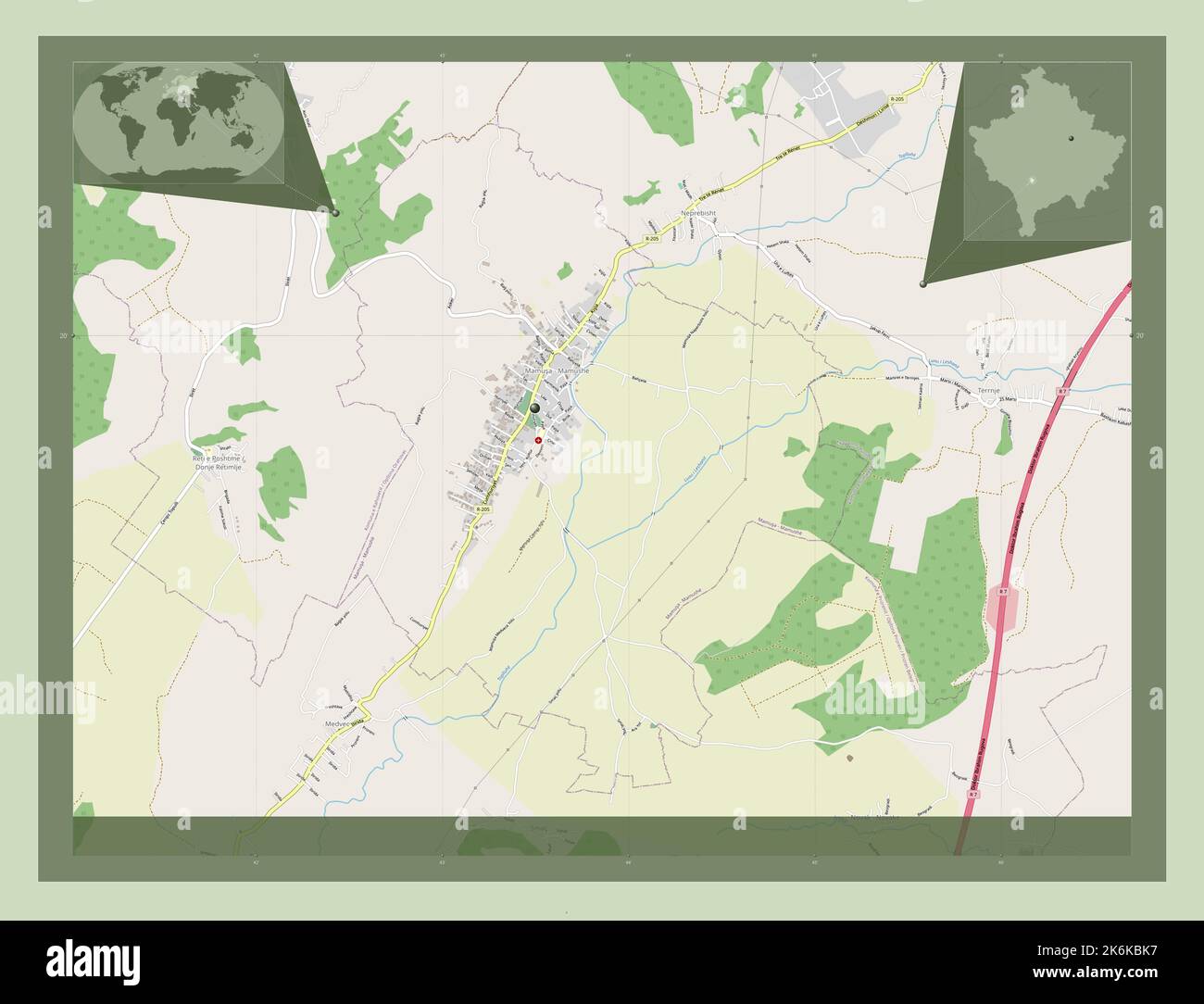 Mamusha, municipality of Kosovo. Open Street Map. Locations of major ...