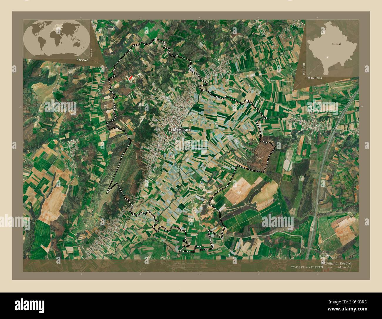 Mamusha, municipality of Kosovo. High resolution satellite map ...