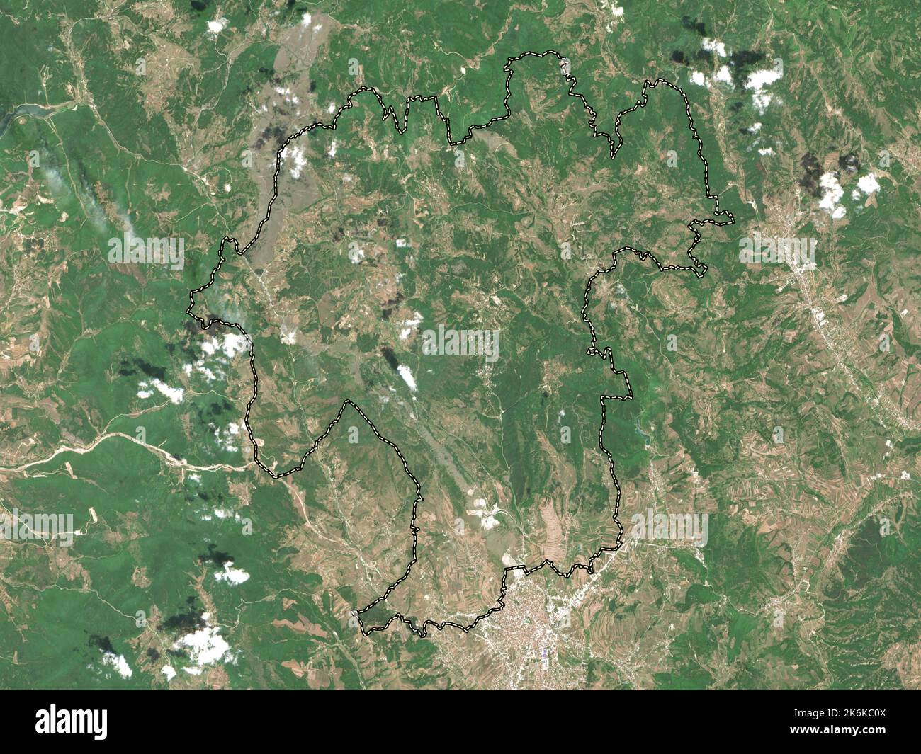 Novoberda, municipality of Kosovo. Low resolution satellite map Stock ...