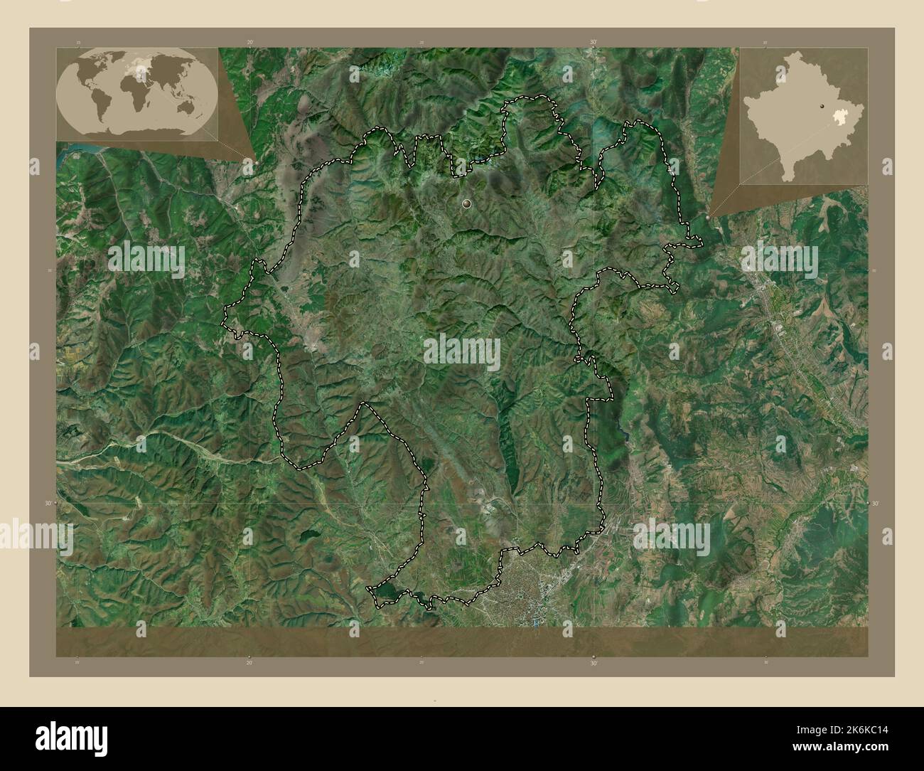 Novoberda, municipality of Kosovo. High resolution satellite map ...