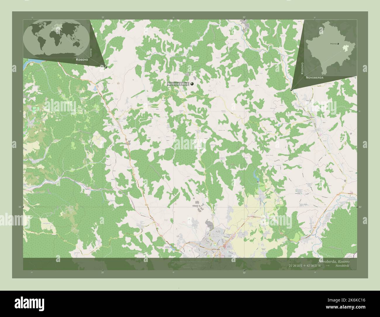 Novoberda, municipality of Kosovo. Open Street Map. Locations and names ...