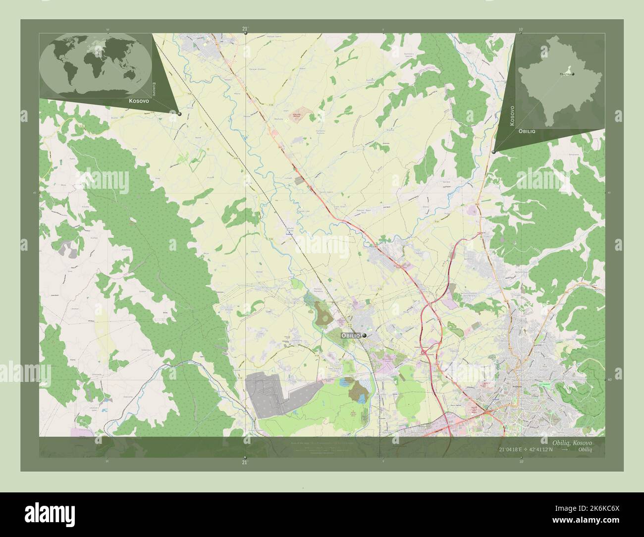 Obiliq, municipality of Kosovo. Open Street Map. Locations and names of ...