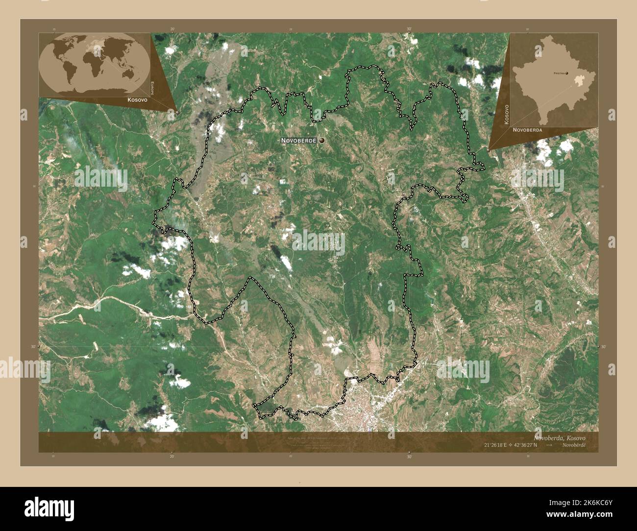 Novoberda, municipality of Kosovo. Low resolution satellite map ...