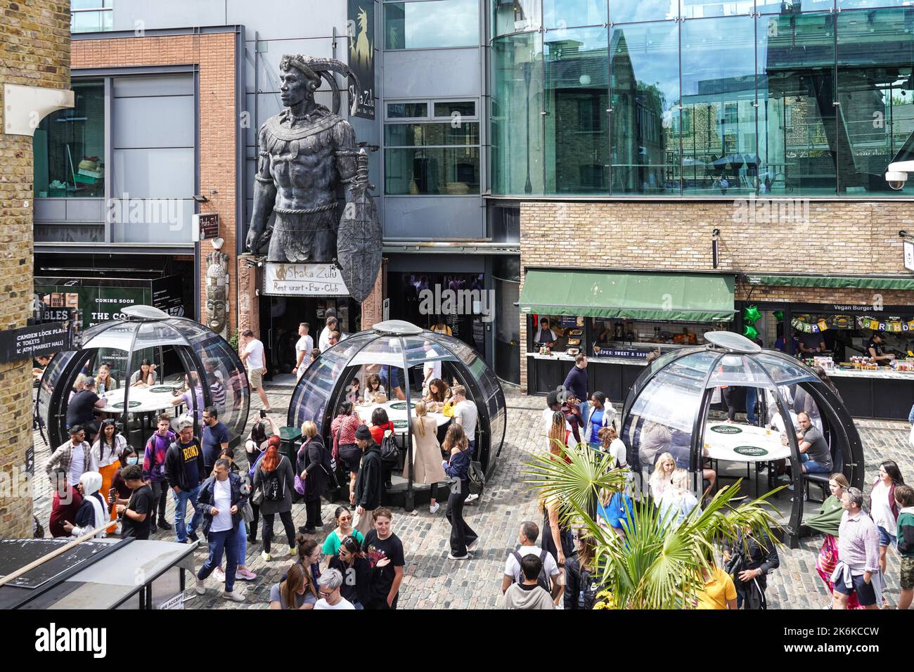 Shops and food stalls on Camden Market, Camden Town, London England ...