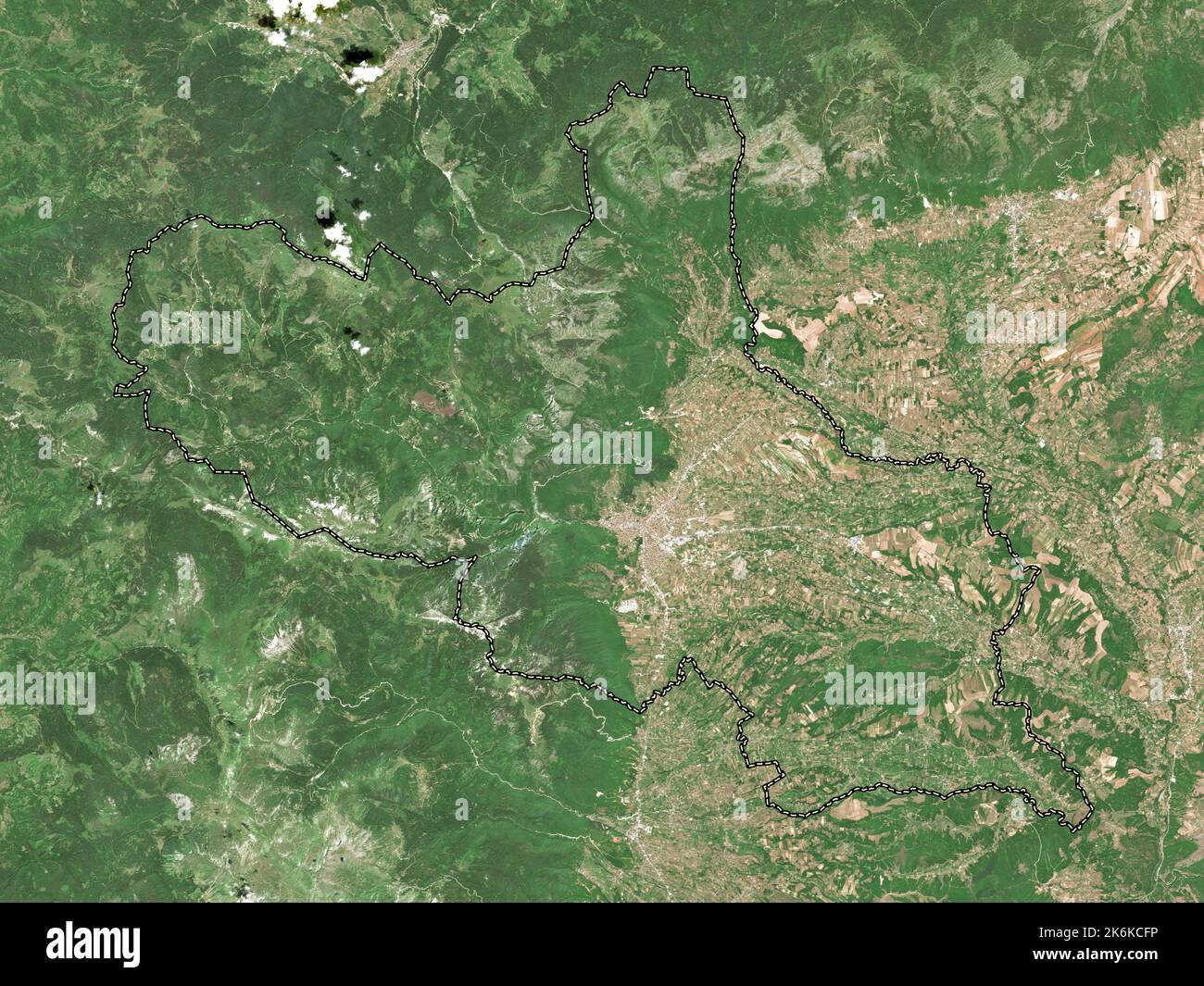 Peja, municipality of Kosovo. Low resolution satellite map Stock Photo ...