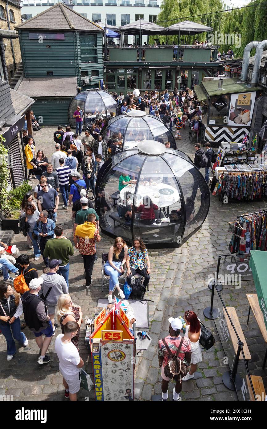 Shops and food stalls on Camden Market, Camden Town, London England ...