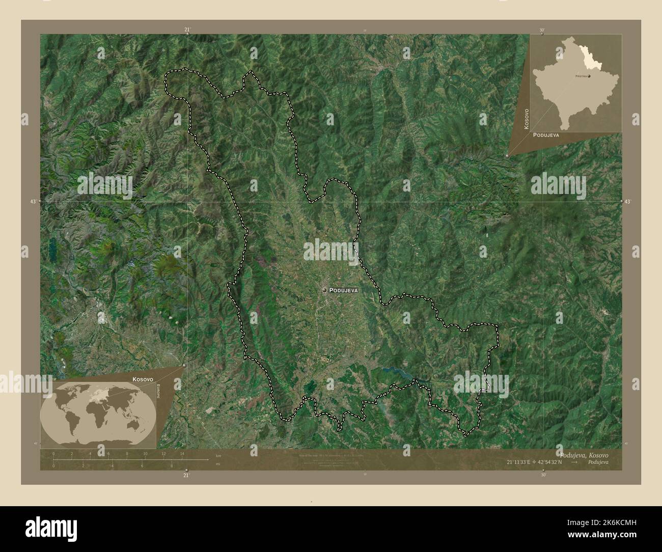 Podujeva, municipality of Kosovo. High resolution satellite map ...