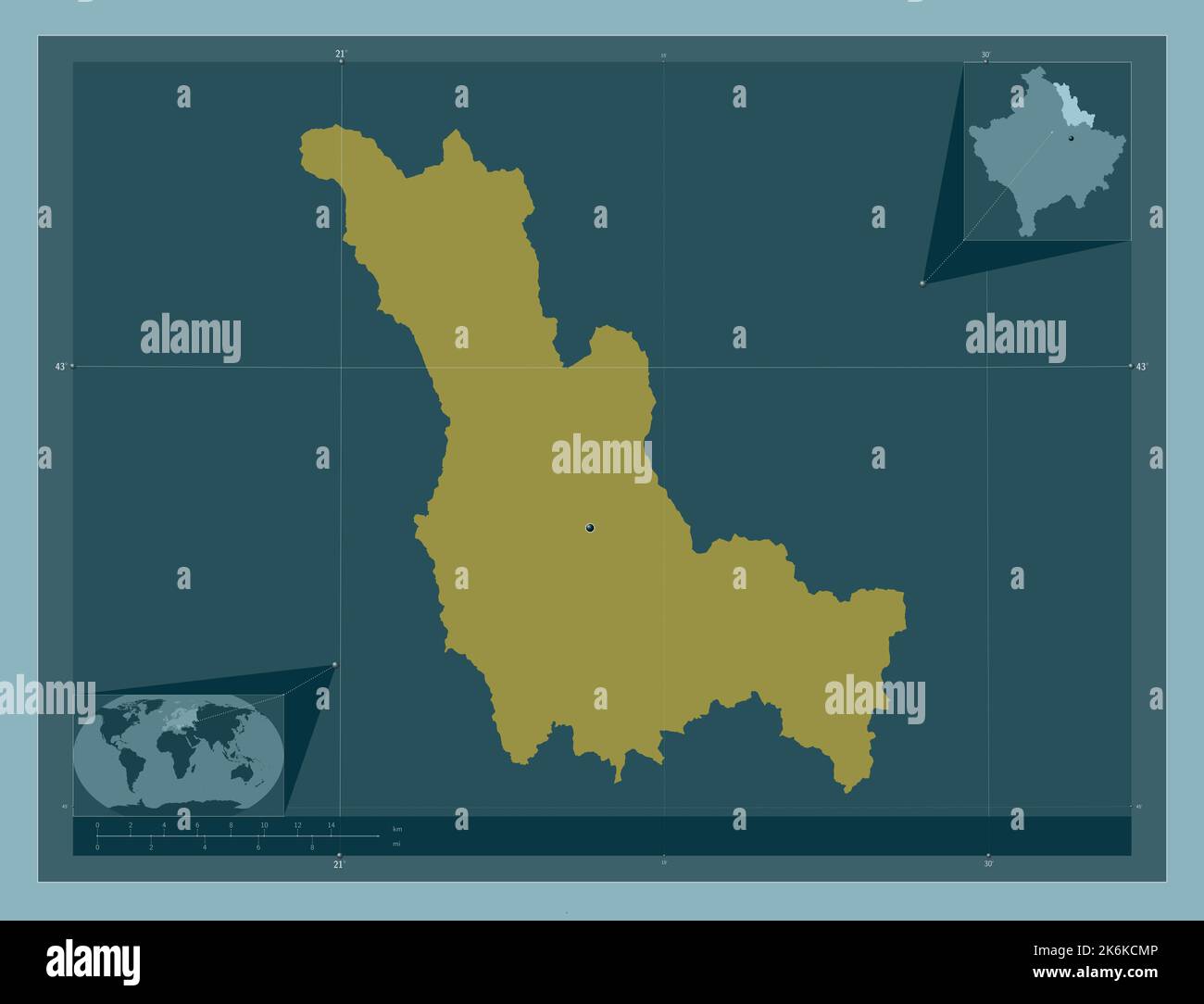 Podujeva, municipality of Kosovo. Solid color shape. Locations of major ...
