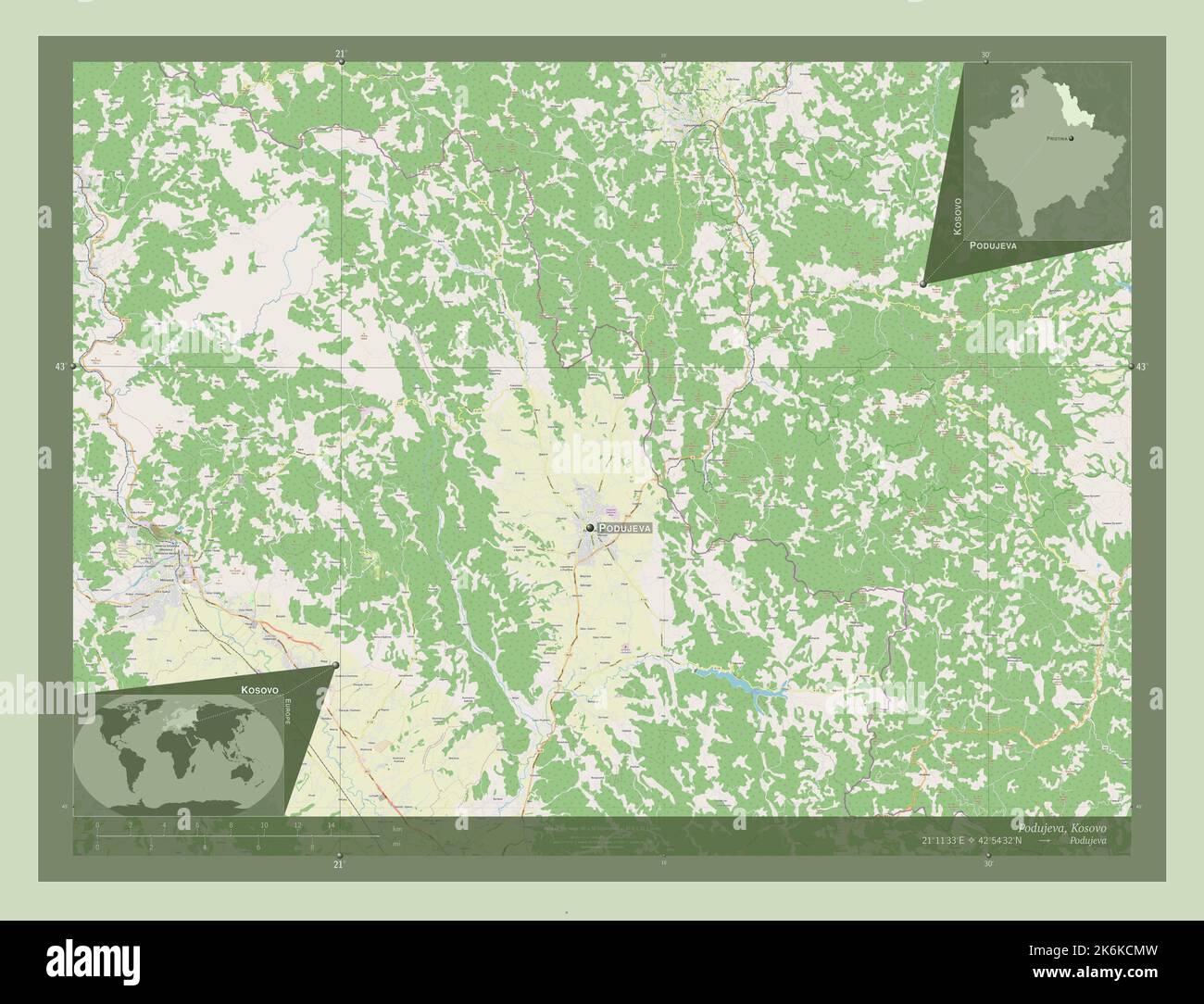 Podujeva, municipality of Kosovo. Open Street Map. Locations and names ...