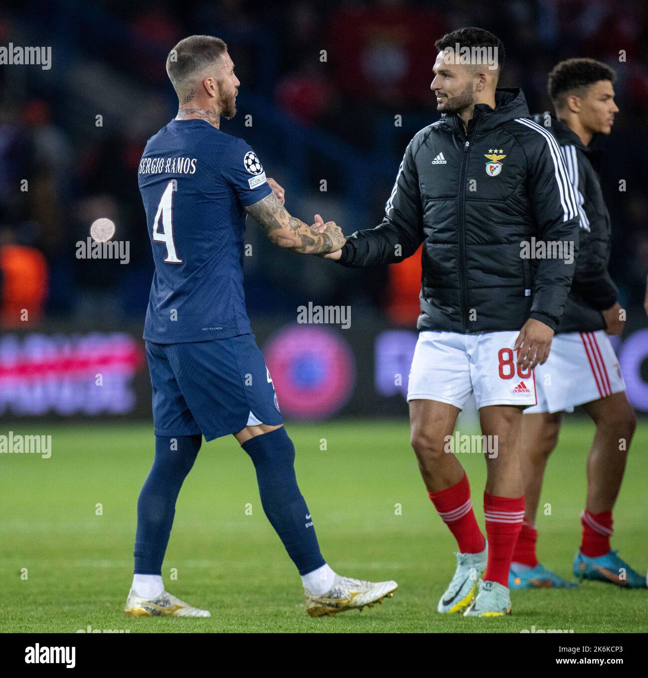PARIS, FRANCE - OCTOBER 11: Sergio Ramo of Paris Saint-Germain Goncalo ...
