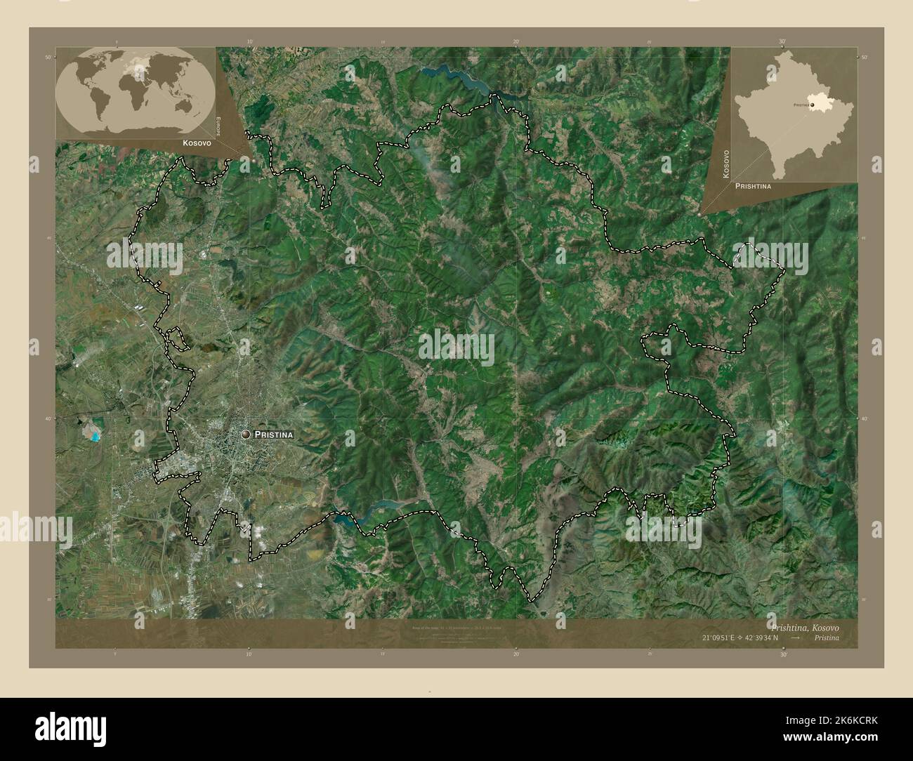 Prishtina, municipality of Kosovo. High resolution satellite map ...