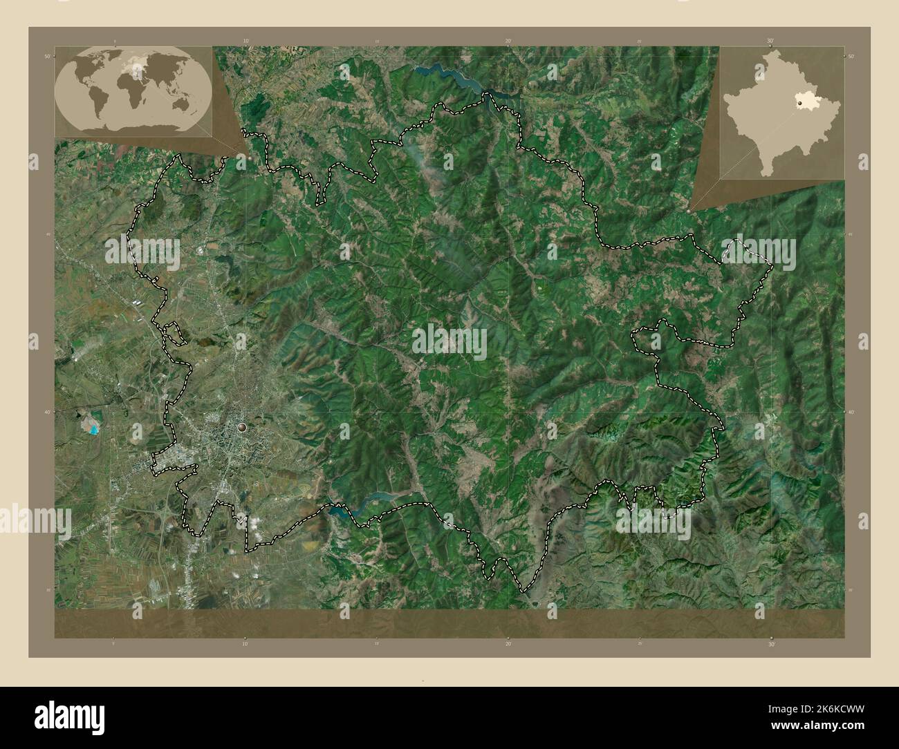 Prishtina, municipality of Kosovo. High resolution satellite map ...