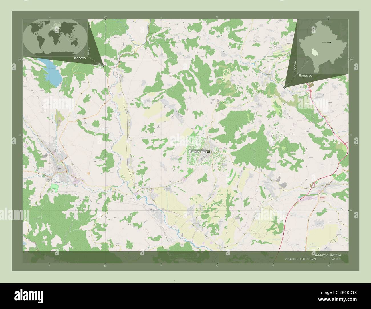 Rahovec, municipality of Kosovo. Open Street Map. Locations and names ...