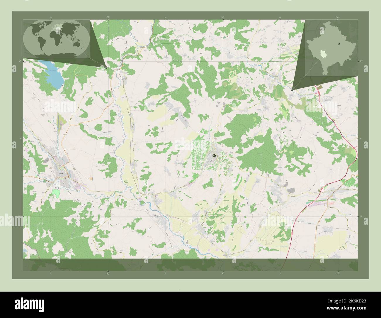 Rahovec, municipality of Kosovo. Open Street Map. Locations of major ...