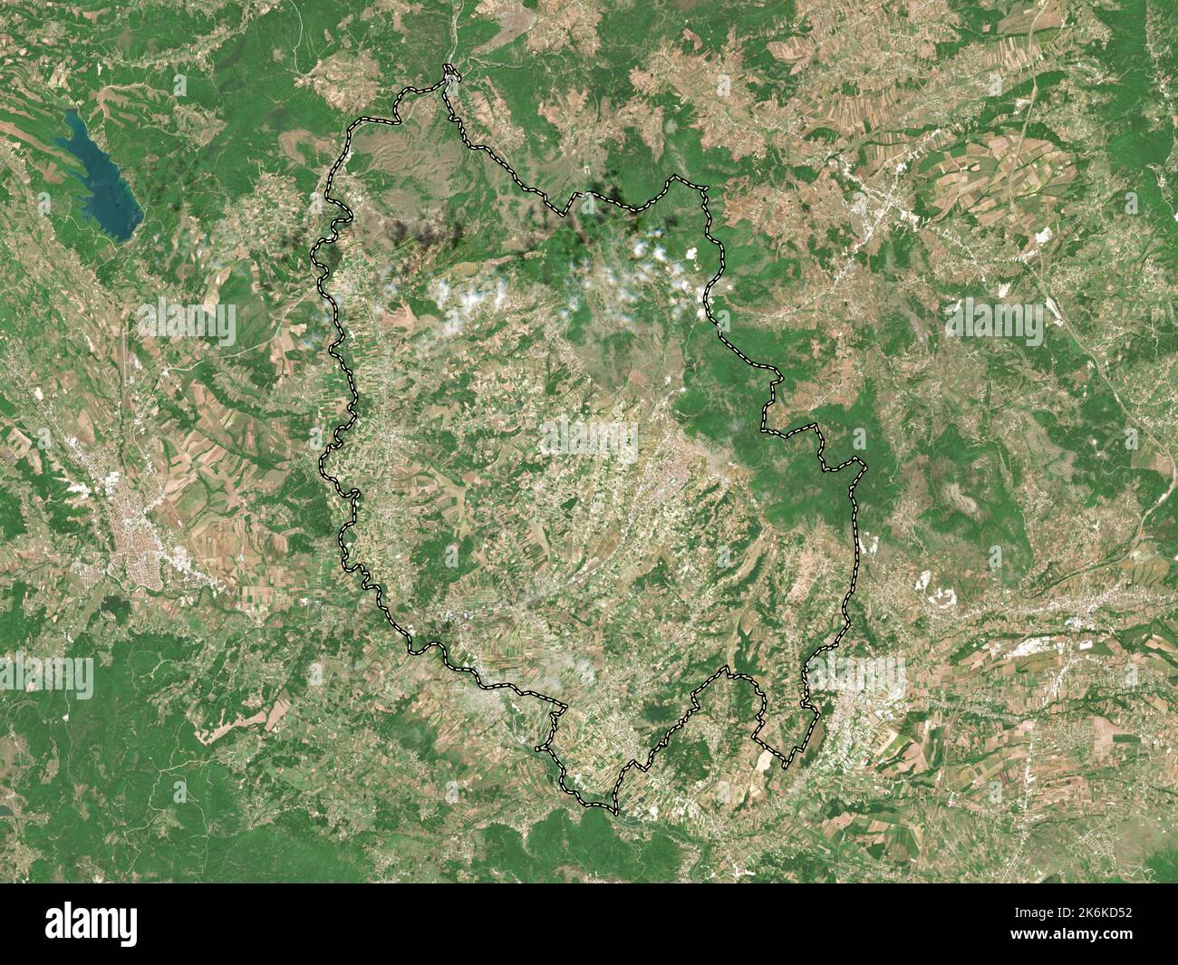 Rahovec, municipality of Kosovo. Low resolution satellite map Stock ...
