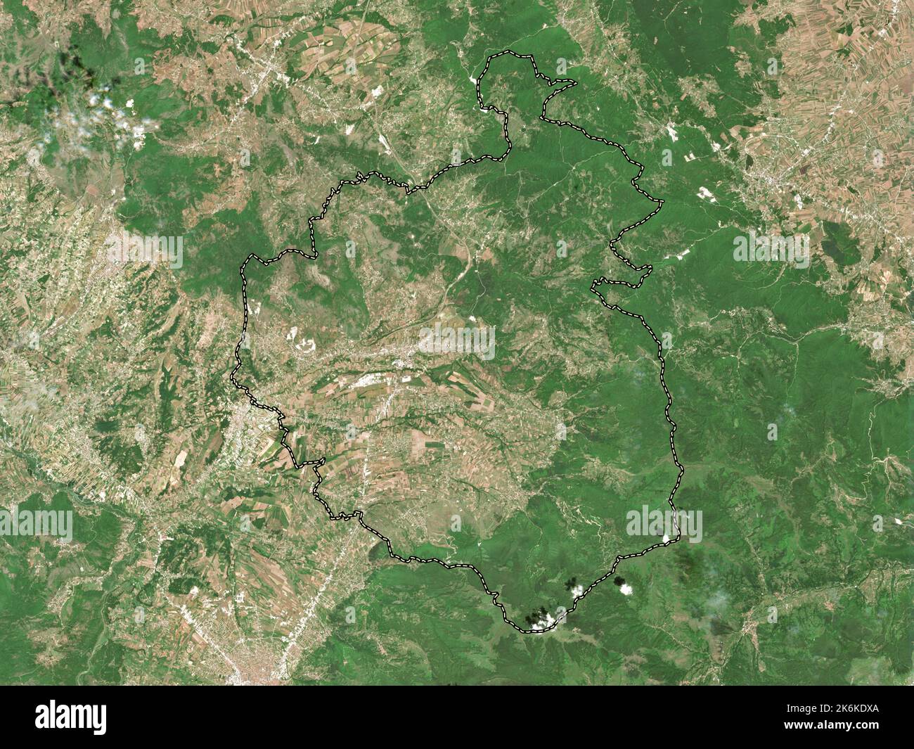 Suhareka, municipality of Kosovo. Low resolution satellite map Stock ...