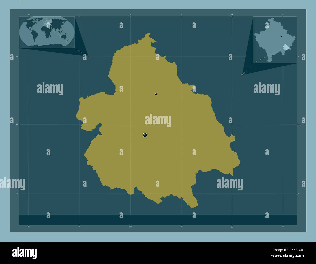 Vitia, municipality of Kosovo. Solid color shape. Locations of major ...