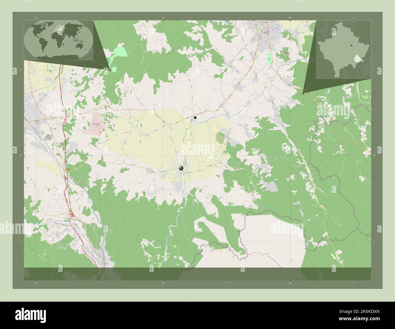 Vitia, municipality of Kosovo. Open Street Map. Locations of major ...