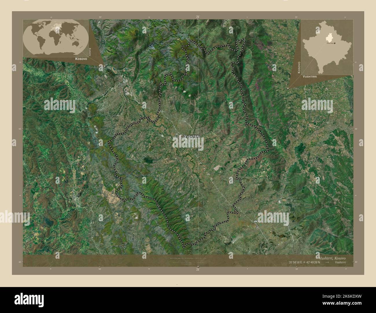 Vushtrri, municipality of Kosovo. High resolution satellite map ...
