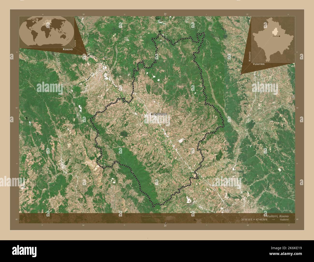 Vushtrri, municipality of Kosovo. Low resolution satellite map ...