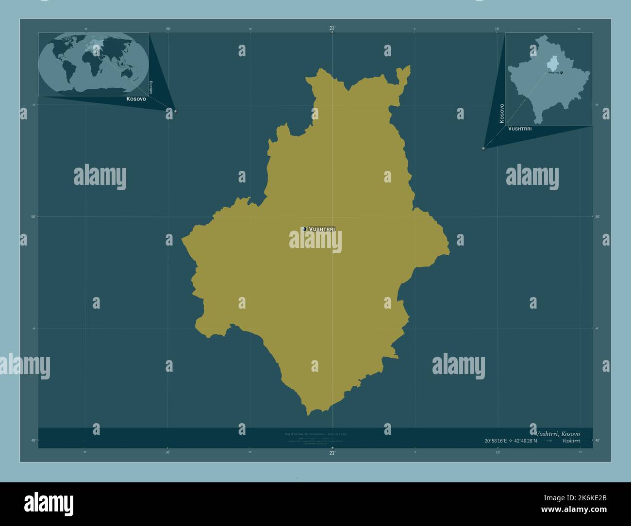 Vushtrri, municipality of Kosovo. Solid color shape. Locations and ...