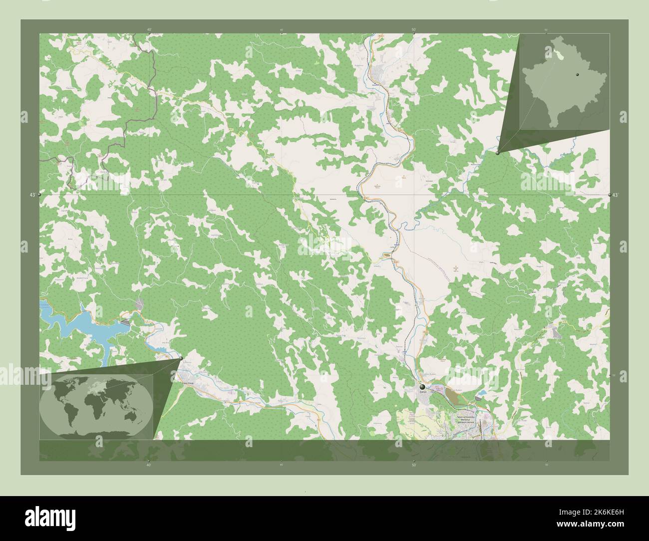 Zvecan, municipality of Kosovo. Open Street Map. Locations of major ...