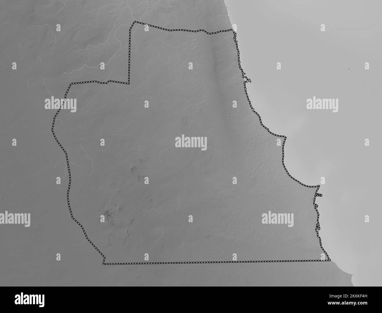 Al Ahmadi, province of Kuwait. Grayscale elevation map with lakes and ...