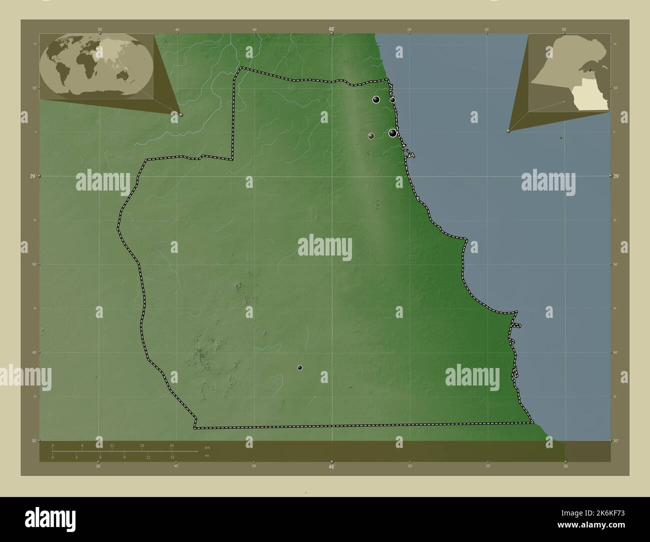 Al Ahmadi, province of Kuwait. Elevation map colored in wiki style with ...