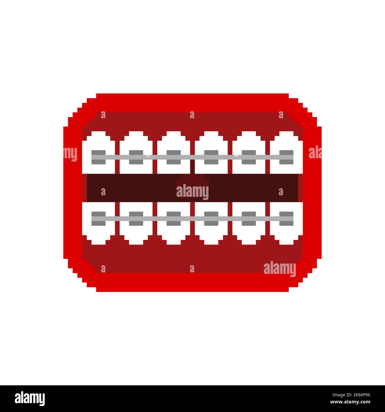 Mouth with braces Pixel art. 8 bit correction of occlusion and crooked ...