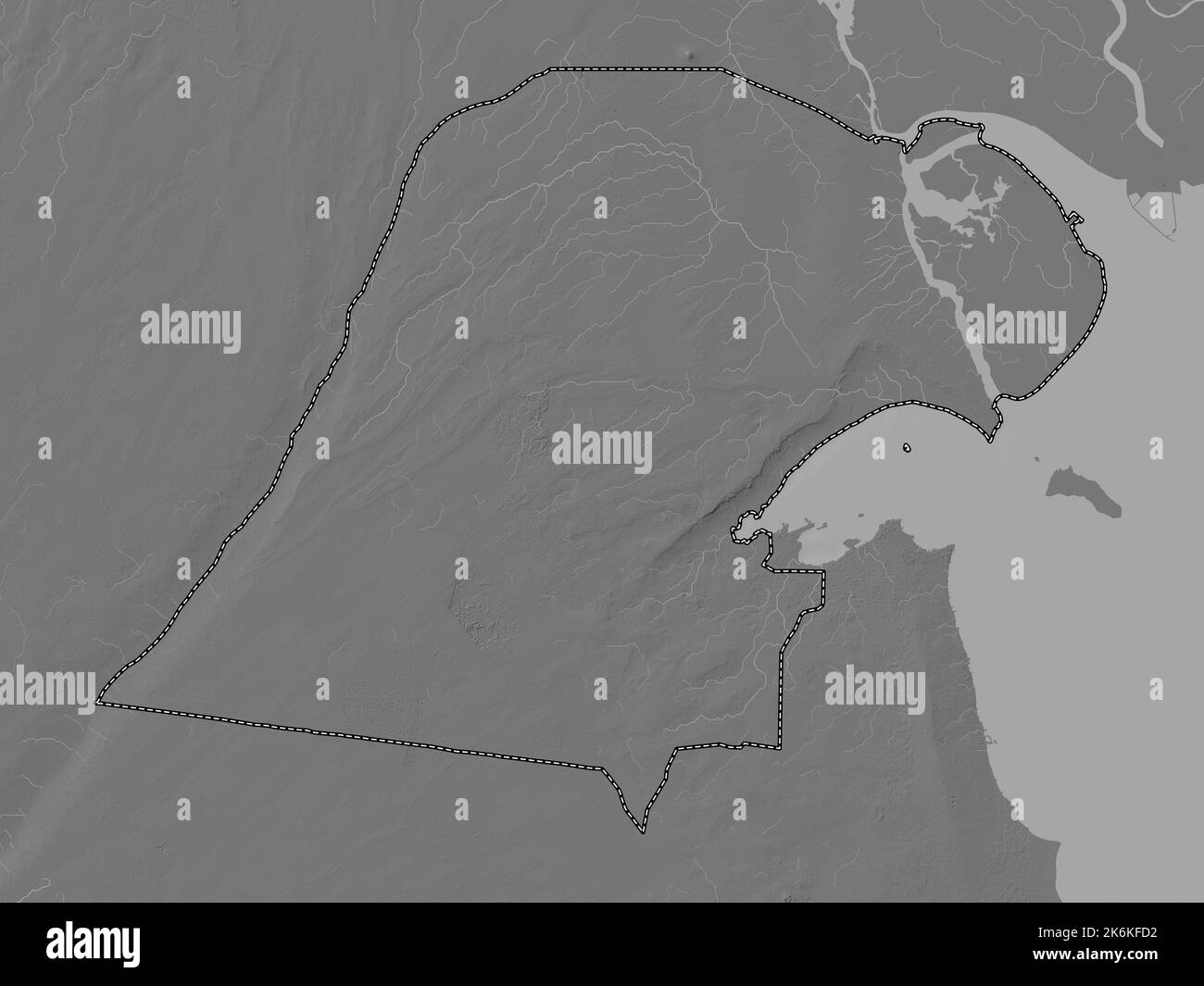 Al Jahrah, province of Kuwait. Bilevel elevation map with lakes and ...