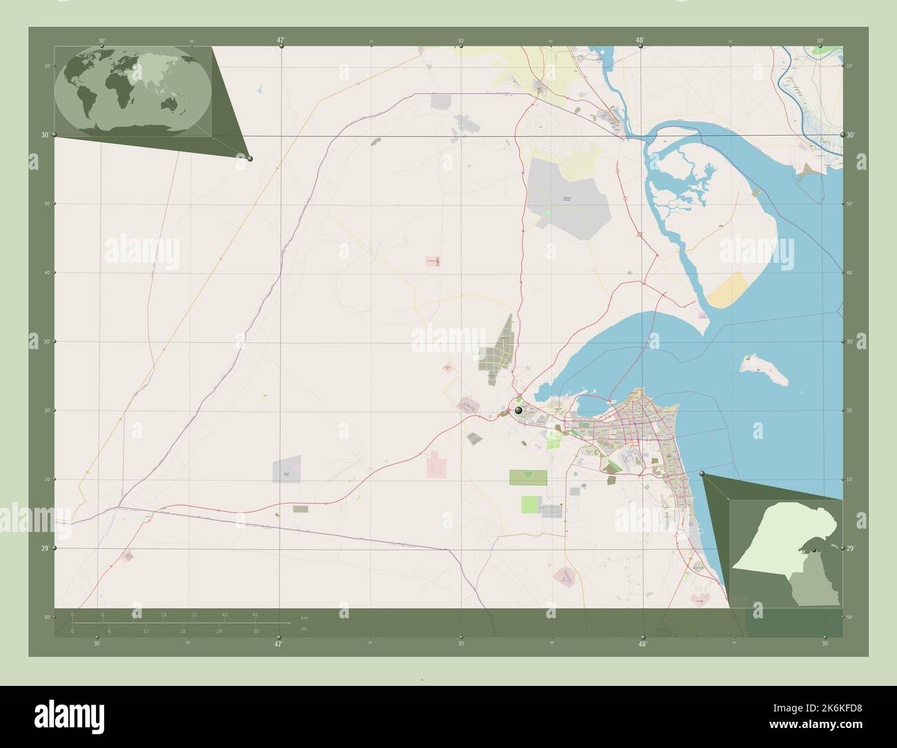 Al Jahrah, province of Kuwait. Open Street Map. Locations of major ...