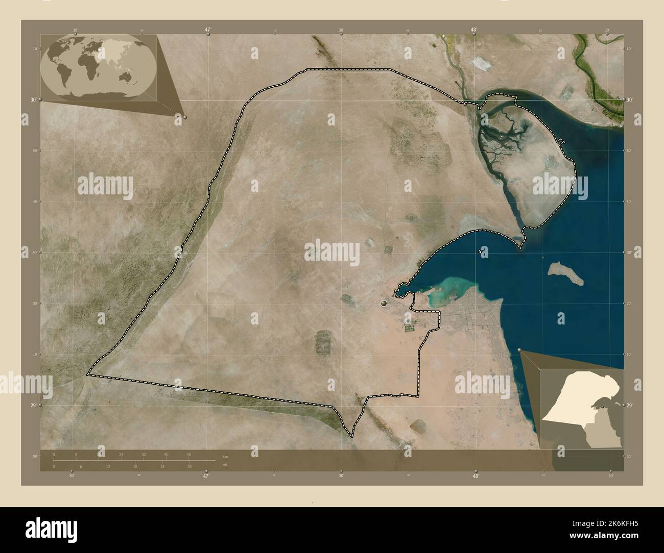 Al Jahrah, province of Kuwait. High resolution satellite map. Corner ...