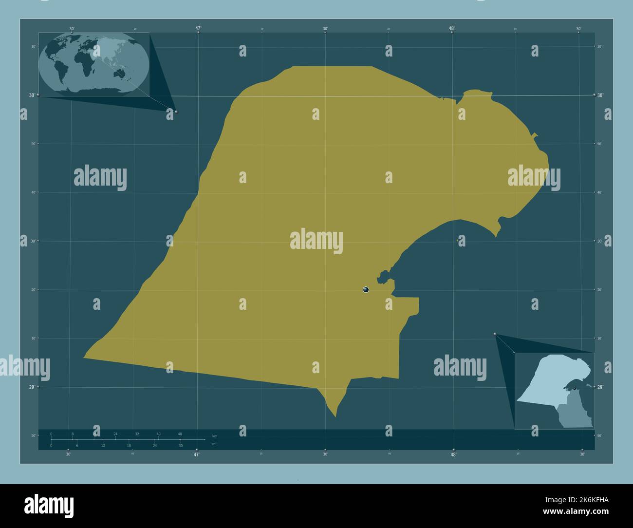 Al Jahrah, province of Kuwait. Solid color shape. Locations of major ...