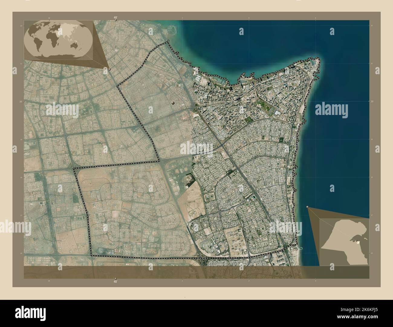 Hawalli, province of Kuwait. High resolution satellite map. Corner ...