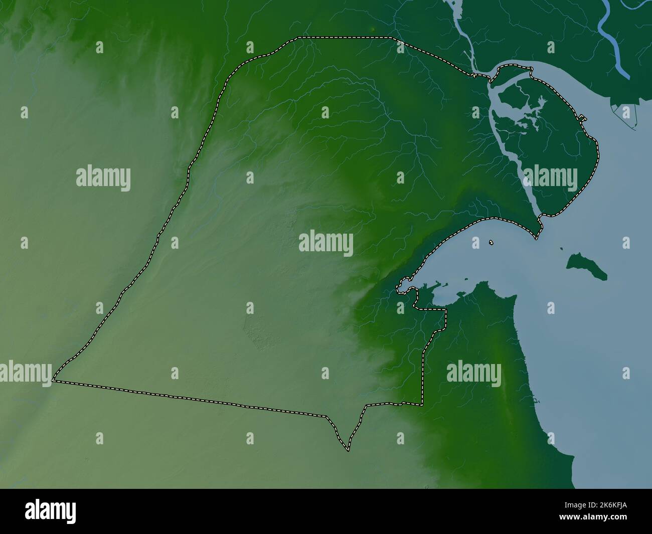 Al Jahrah, province of Kuwait. Colored elevation map with lakes and ...