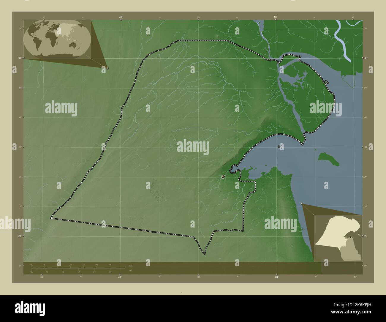 Al Jahrah, province of Kuwait. Elevation map colored in wiki style with ...