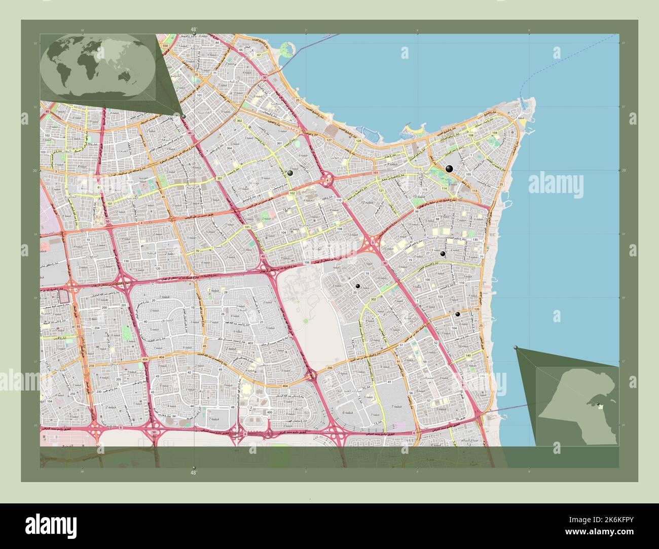 Hawalli, province of Kuwait. Open Street Map. Locations of major cities ...