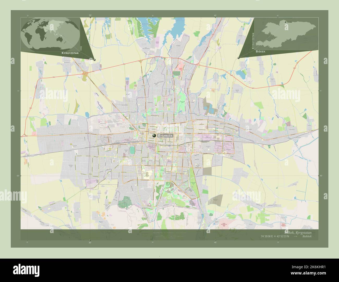 Biskek, city of Kyrgyzstan. Open Street Map. Locations and names of ...