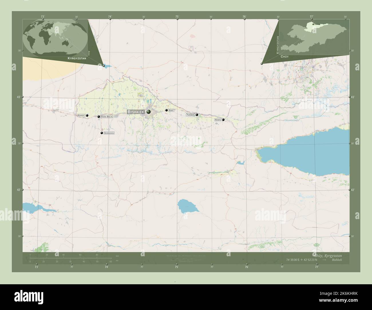 Chuy, province of Kyrgyzstan. Open Street Map. Locations and names of ...