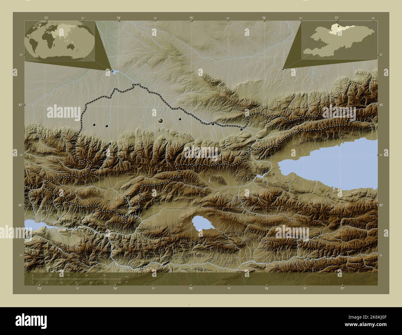 Chuy, province of Kyrgyzstan. Elevation map colored in wiki style with ...