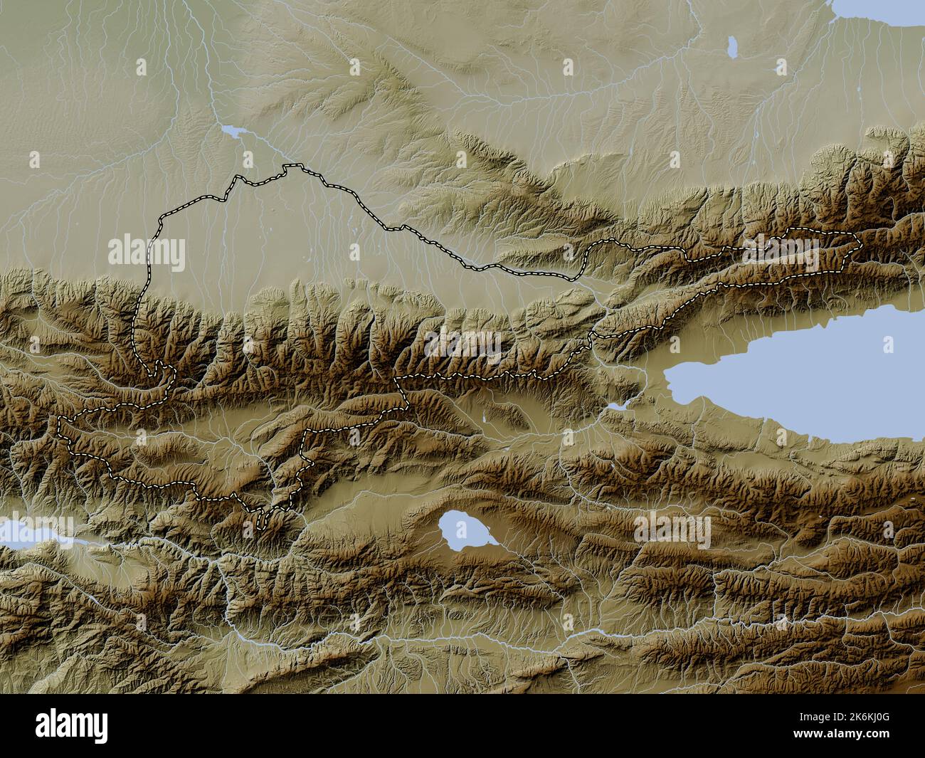 Chuy, province of Kyrgyzstan. Elevation map colored in wiki style with ...