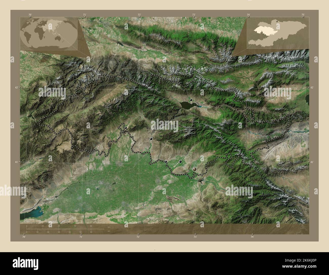 Jalal-Abad, province of Kyrgyzstan. High resolution satellite map ...
