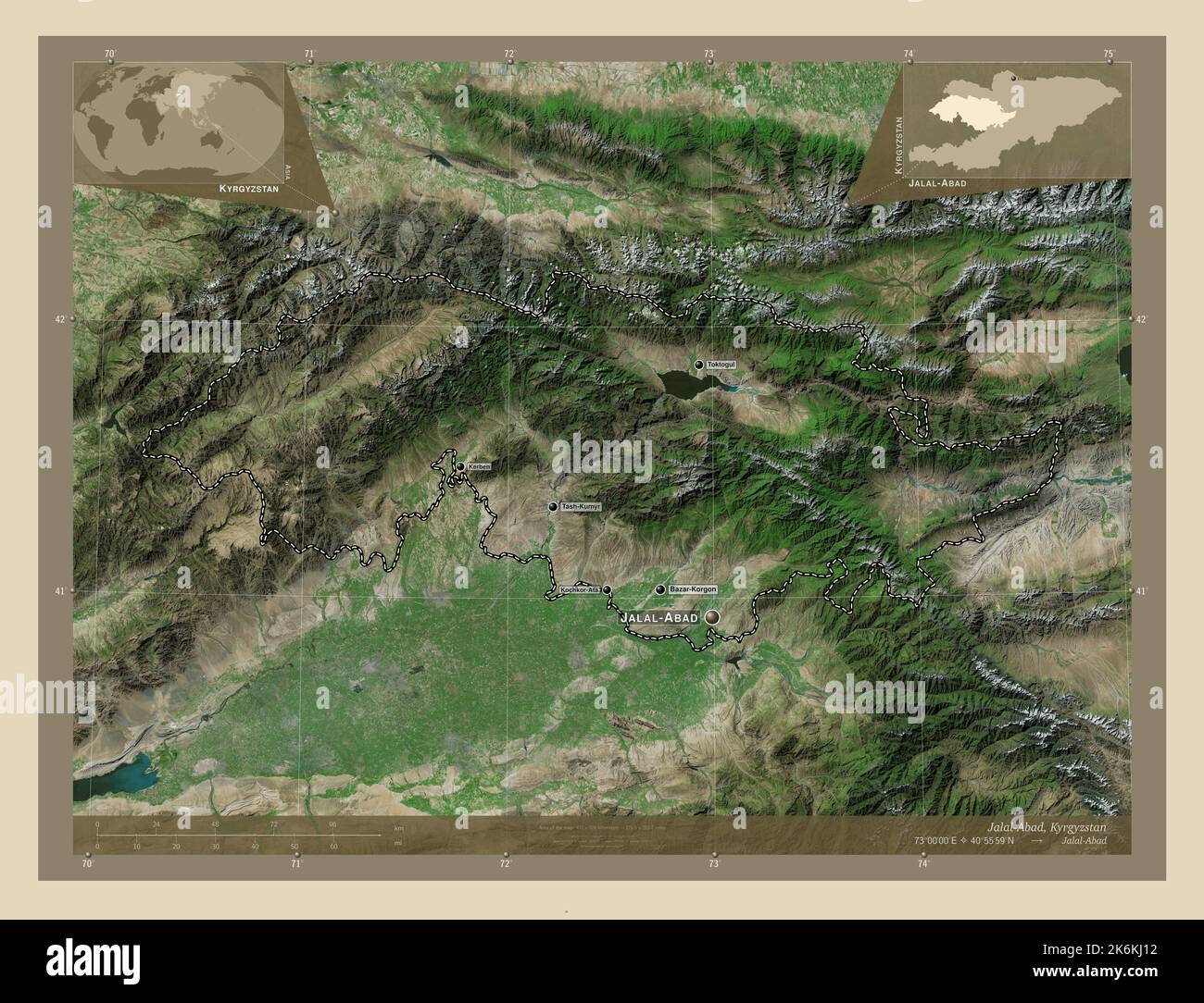 Jalal-Abad, province of Kyrgyzstan. High resolution satellite map ...