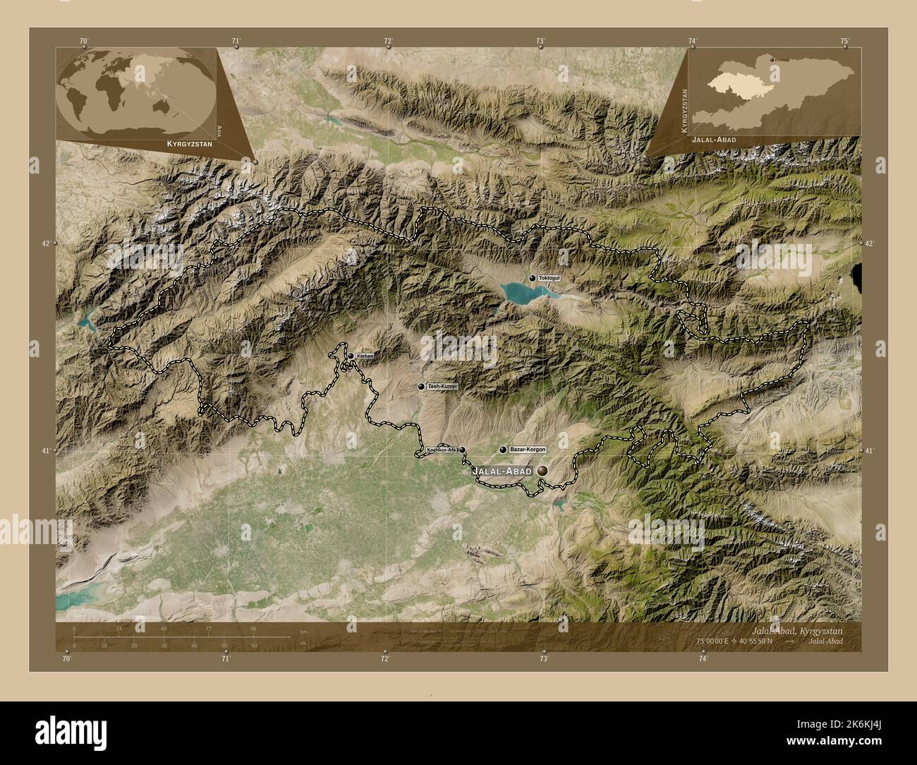 Jalal-Abad, province of Kyrgyzstan. Low resolution satellite map ...