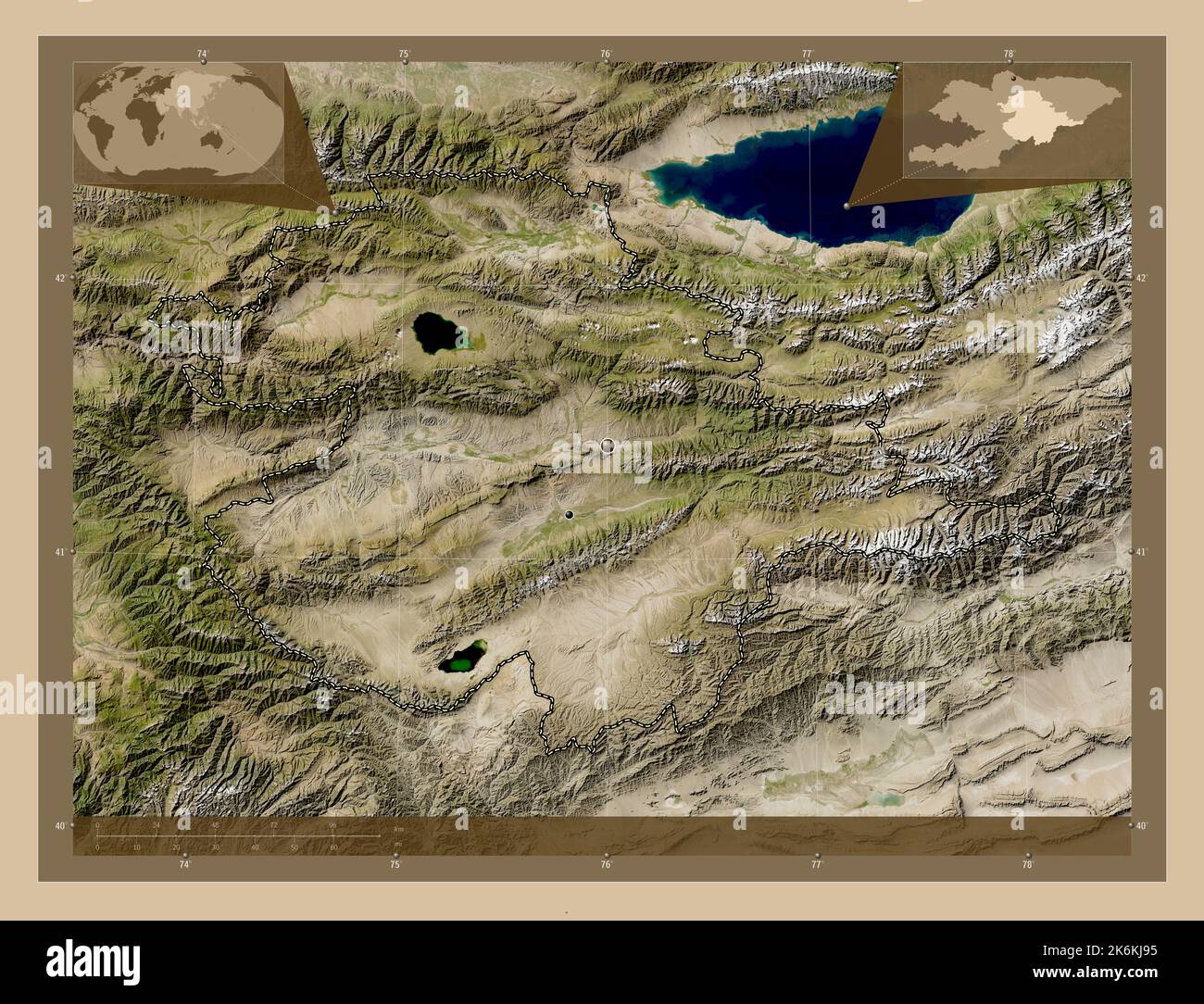 Naryn, province of Kyrgyzstan. Low resolution satellite map. Locations ...