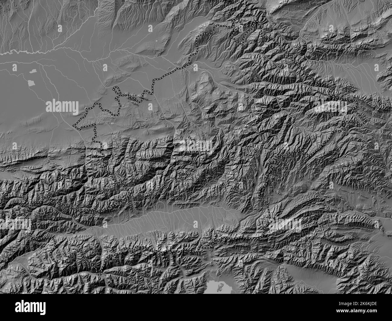 Osh, city of Kyrgyzstan. Bilevel elevation map with lakes and rivers ...