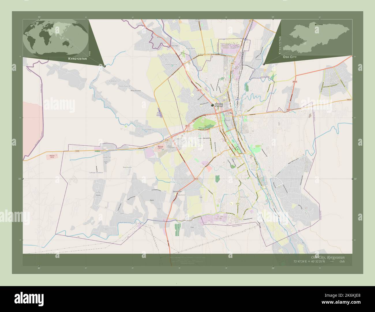 Osh City, city of Kyrgyzstan. Open Street Map. Locations and names of ...