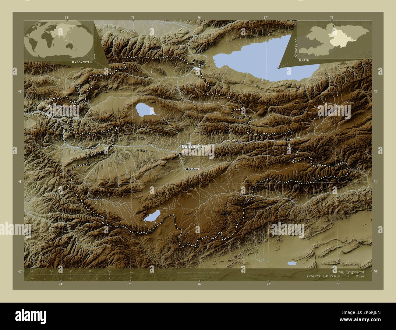 Naryn, province of Kyrgyzstan. Elevation map colored in wiki style with ...