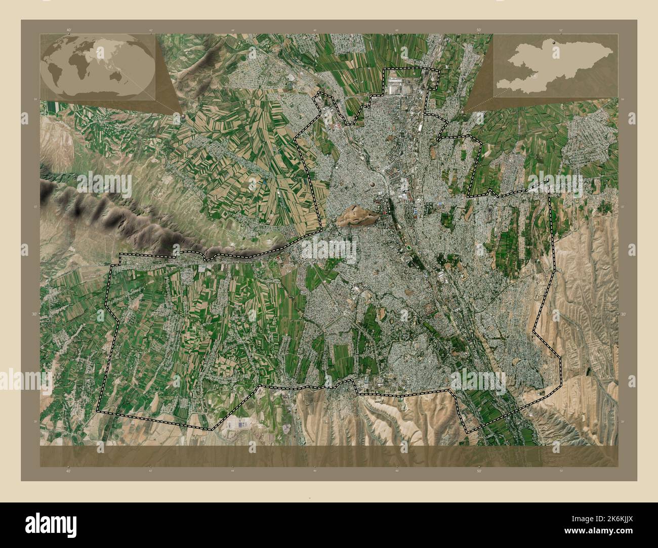 Osh City, city of Kyrgyzstan. High resolution satellite map. Locations ...